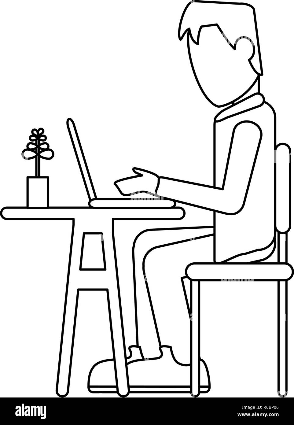 Working with computer avatar black and white Stock Vector Image & Art ...