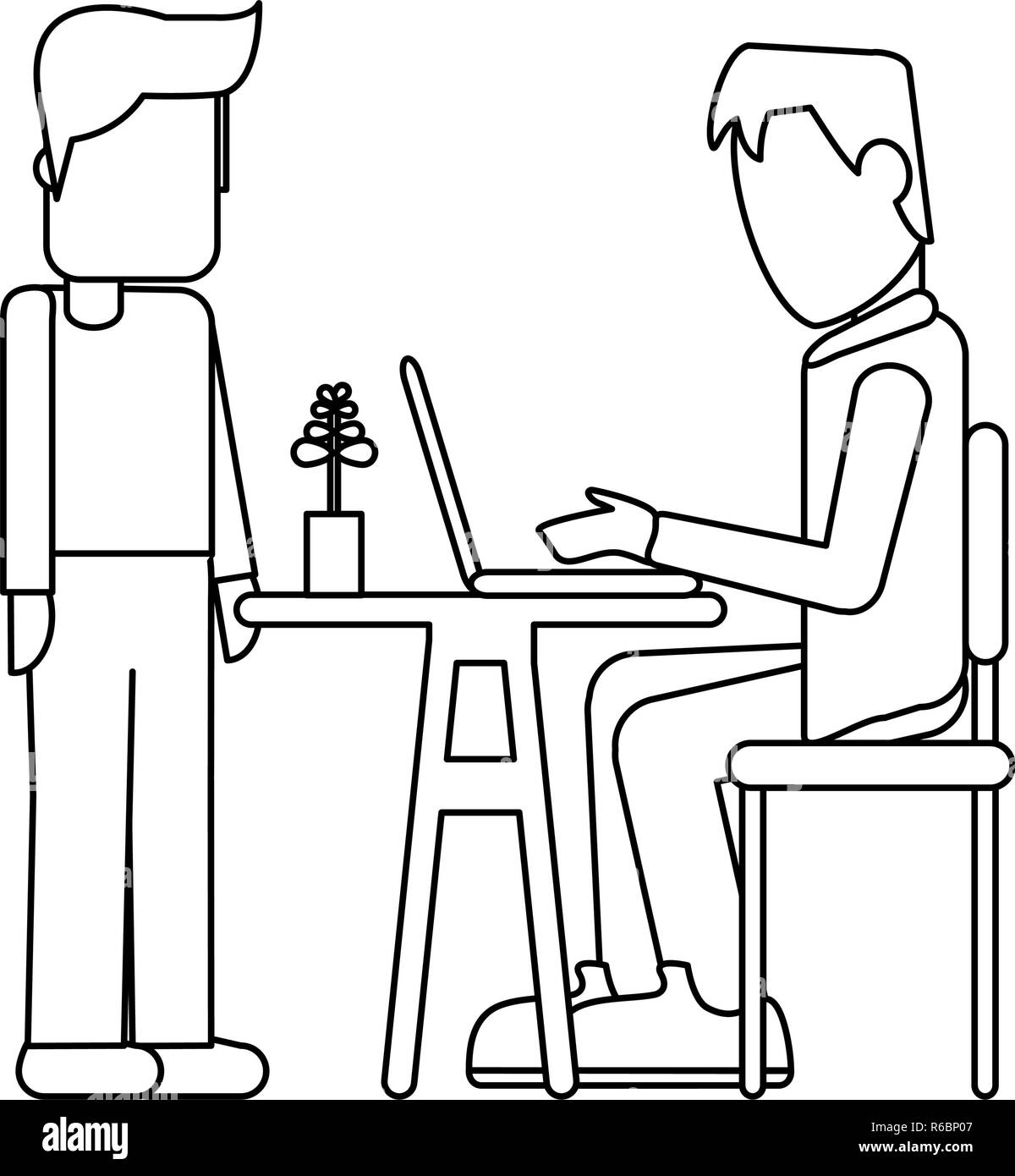 Working with computer avatar black and white Stock Vector Image & Art ...