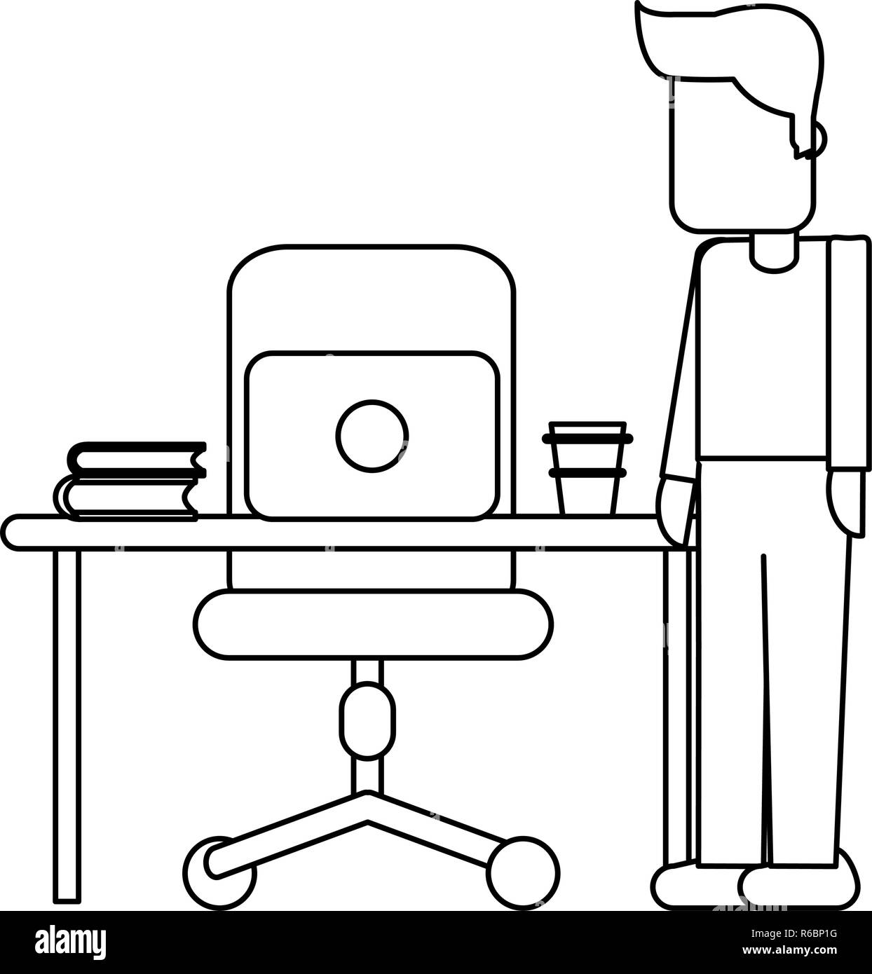 Working with computer avatar black and white Stock Vector Image & Art ...