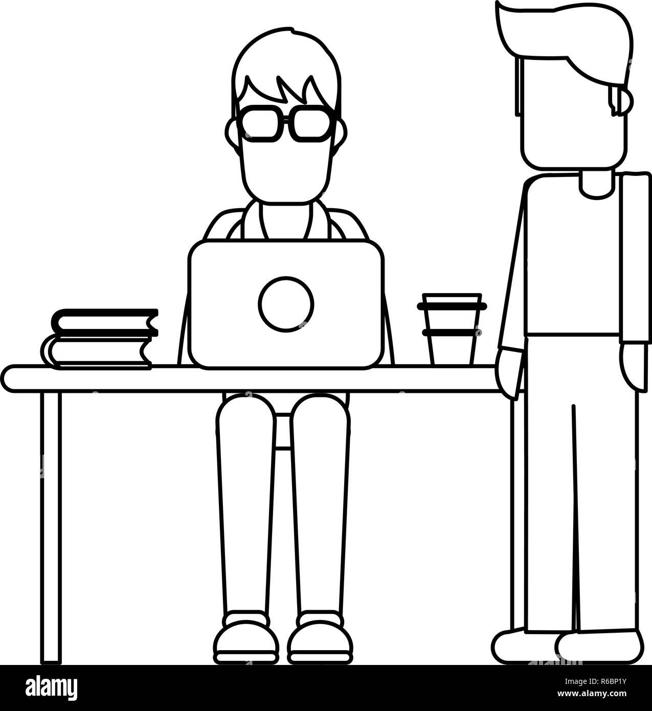 Working with computer avatar black and white Stock Vector Image & Art ...