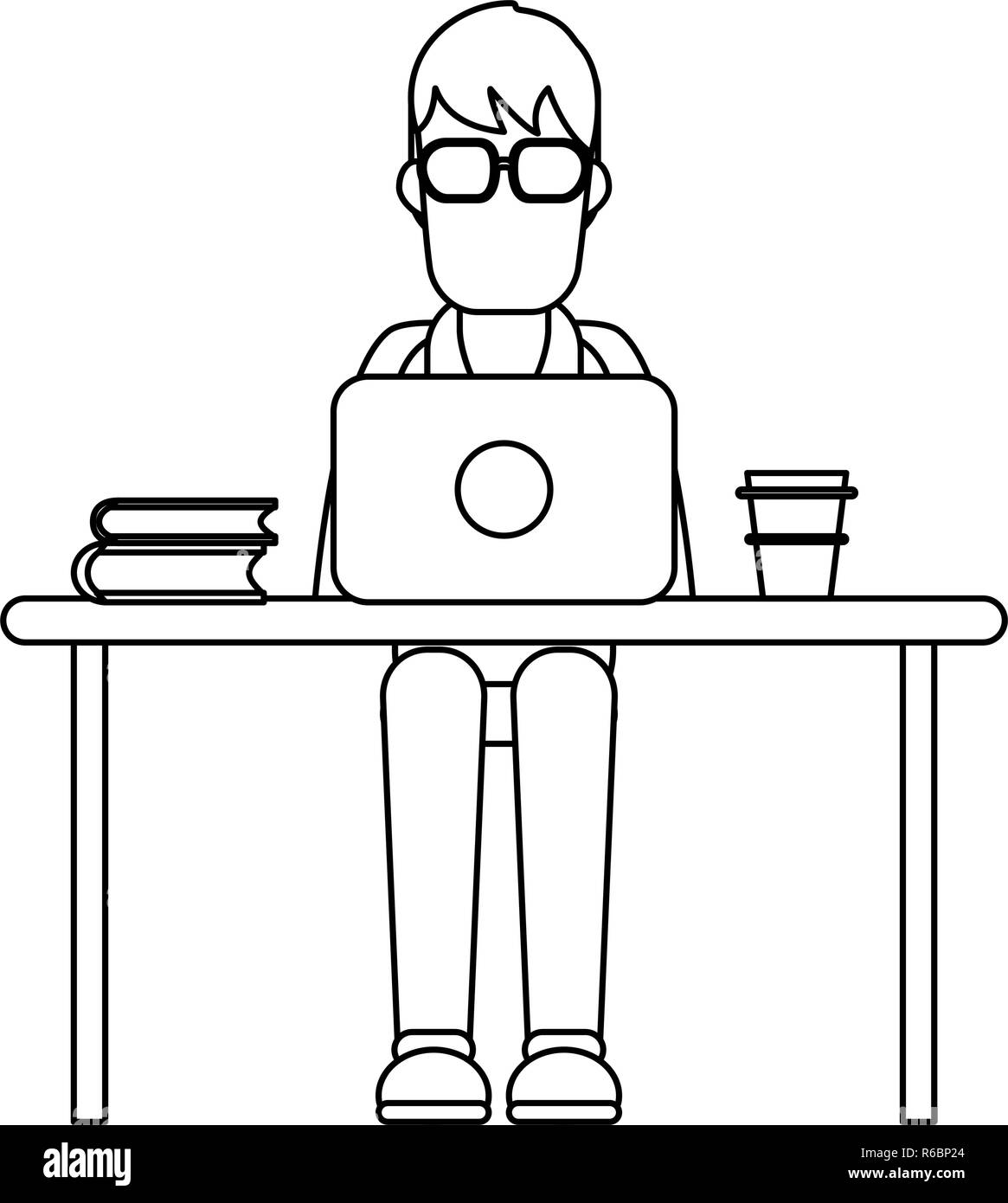 Working with computer avatar black and white Stock Vector Image & Art ...