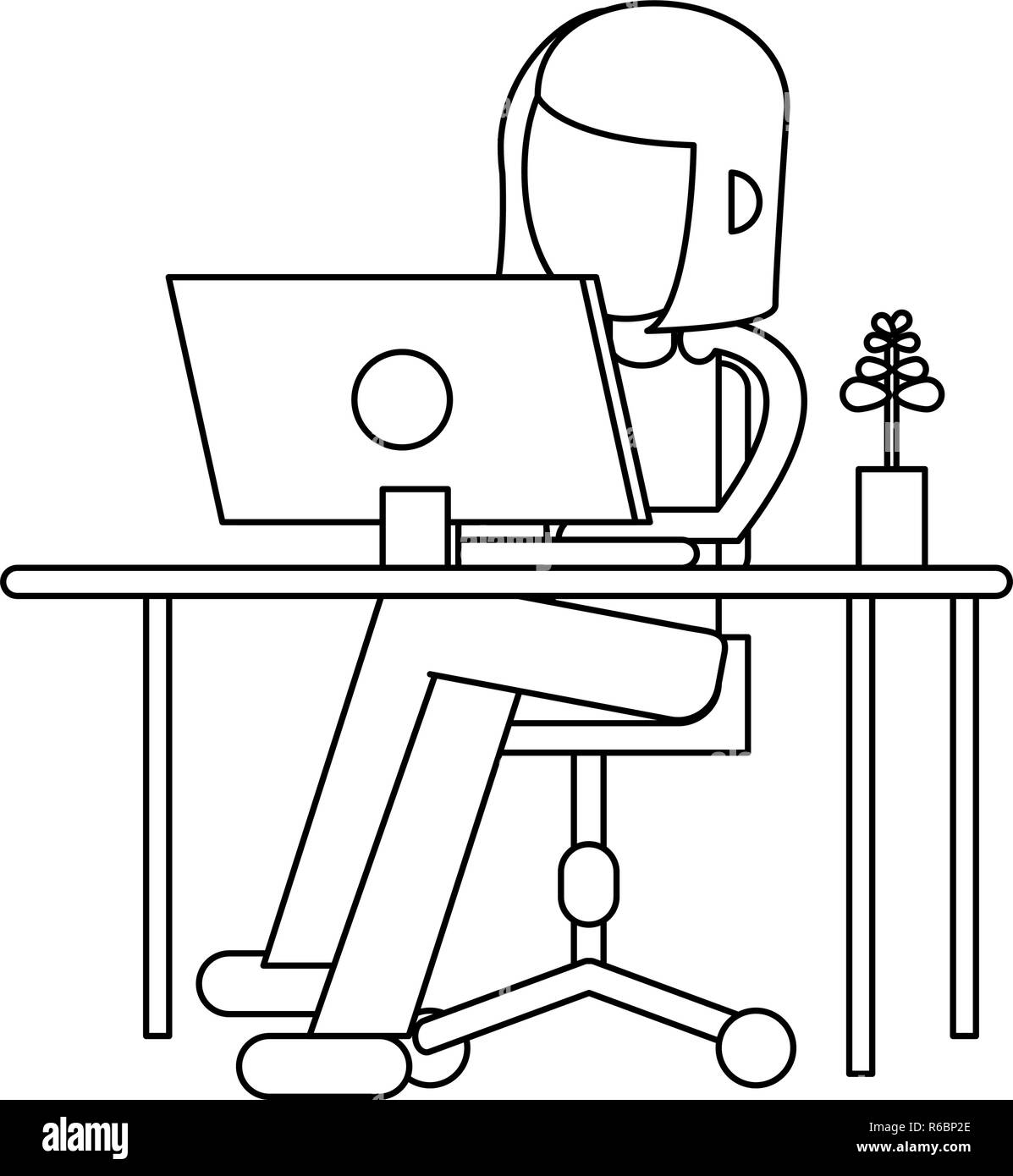 Working with computer avatar black and white Stock Vector Image & Art ...