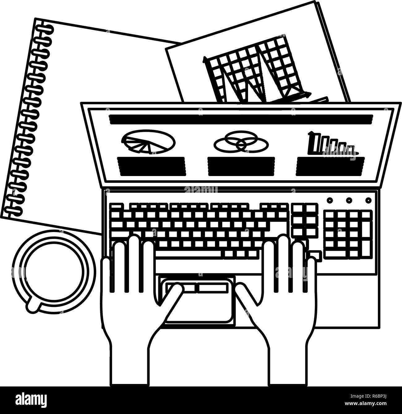 Working with computer avatar black and white Stock Vector Image & Art ...
