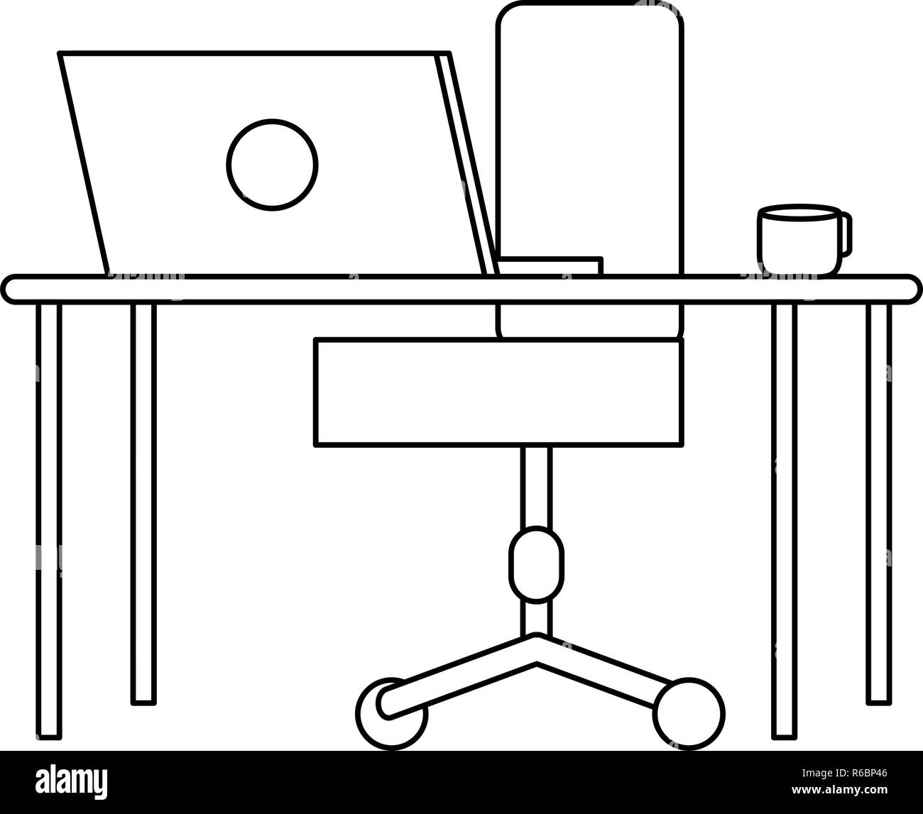 Office with computer black and white Stock Vector Image & Art - Alamy