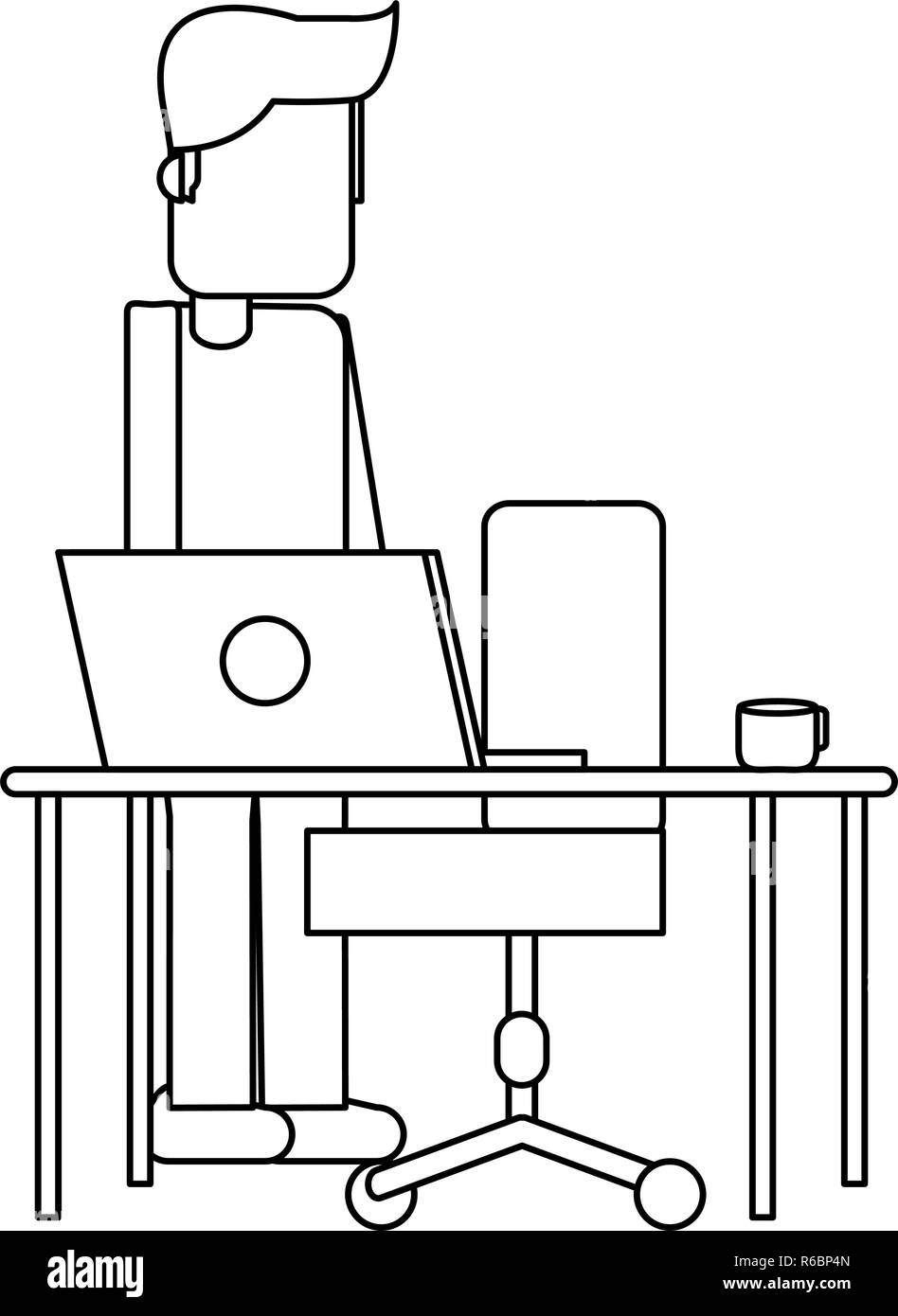 Working with computer avatar black and white Stock Vector Image & Art ...