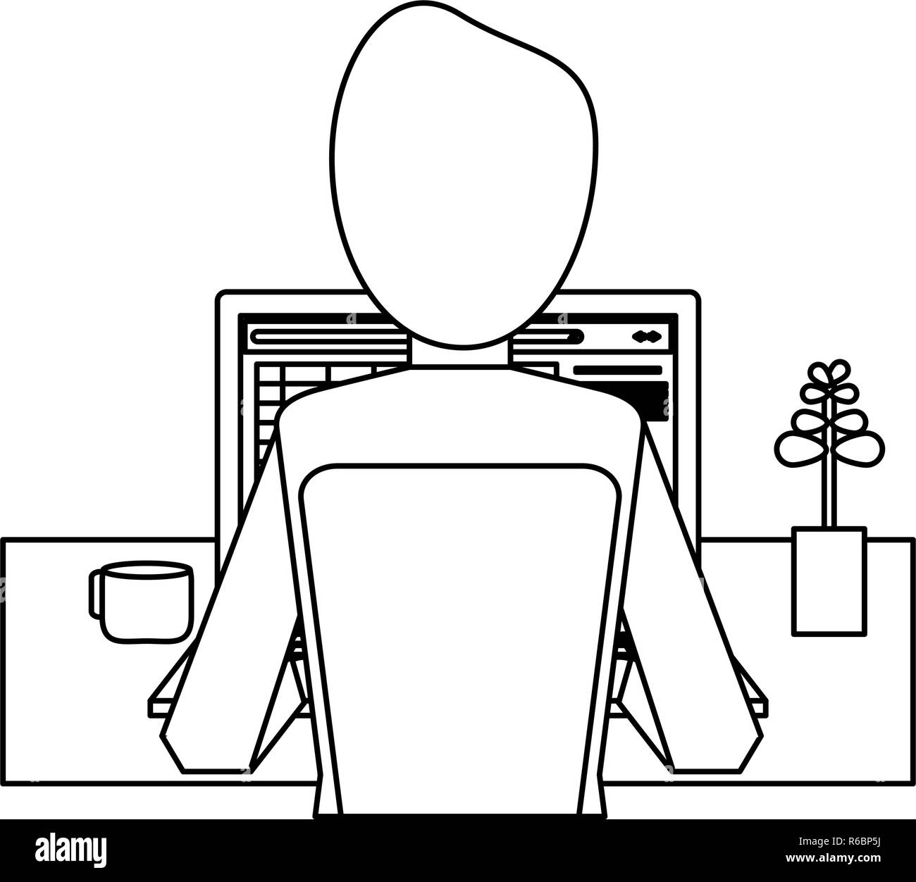 Working with computer avatar black and white Stock Vector Image & Art ...