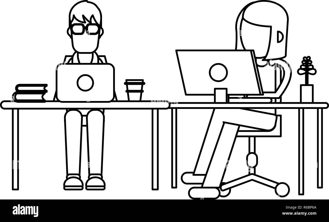 Working with computer avatar black and white Stock Vector Image & Art ...