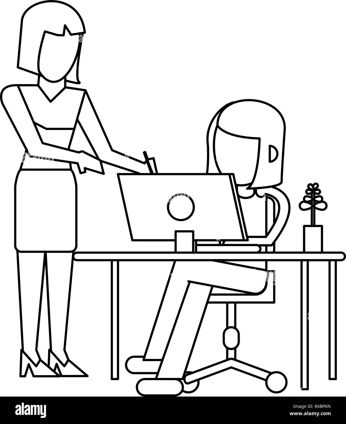 Working with computer avatar black and white Stock Vector Image & Art ...
