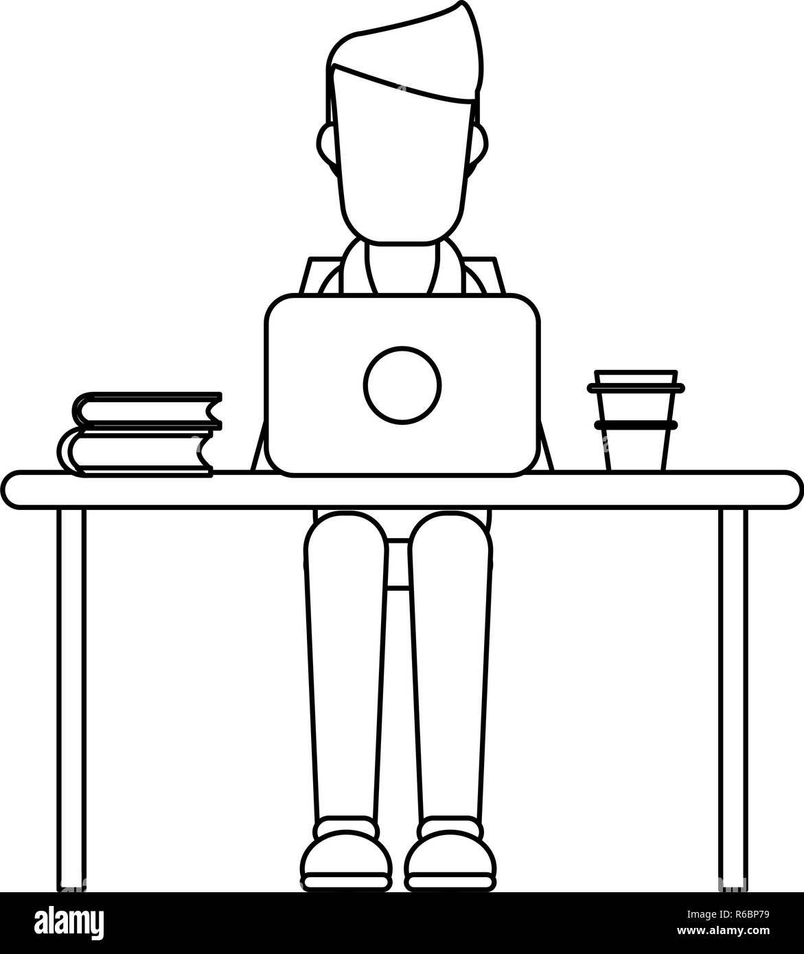 Working with computer avatar black and white Stock Vector Image & Art ...