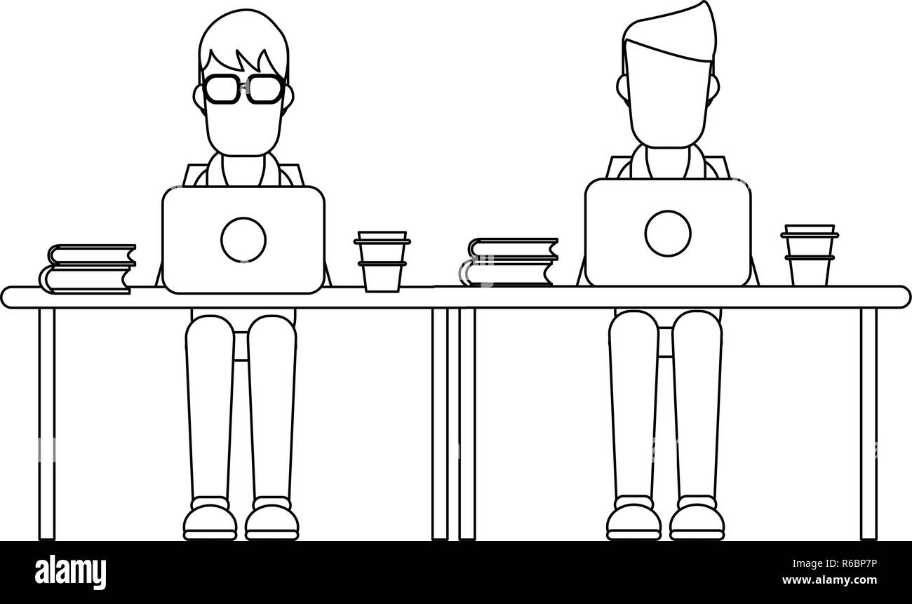 Working with computer avatar black and white Stock Vector Image & Art ...