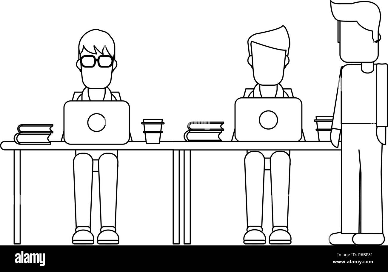 Working with computer avatar black and white Stock Vector Image & Art ...