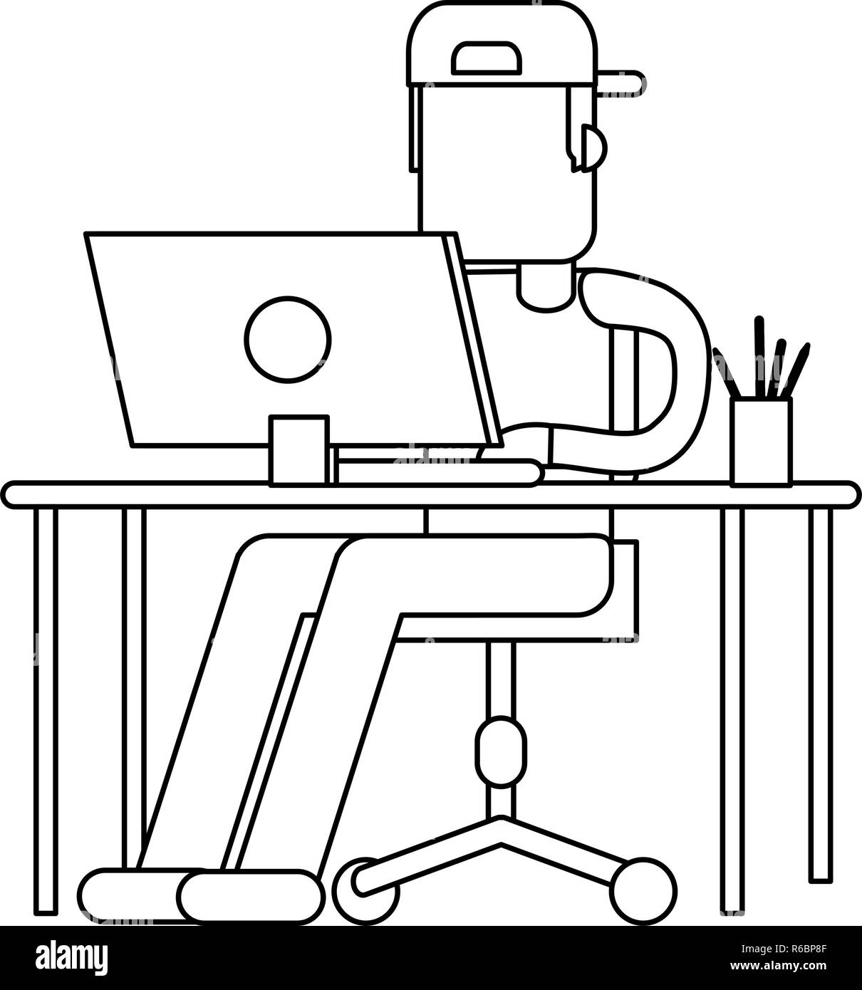 Working with computer avatar black and white Stock Vector Image & Art ...