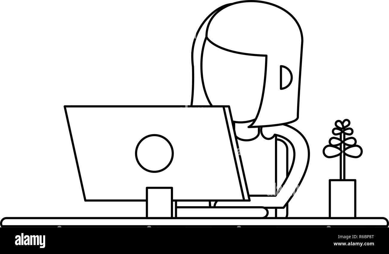 Working with computer avatar black and white Stock Vector Image & Art ...