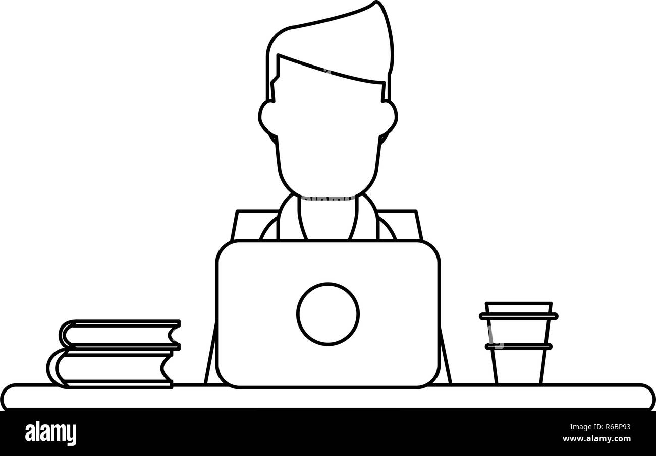 Working with computer avatar black and white Stock Vector Image & Art ...