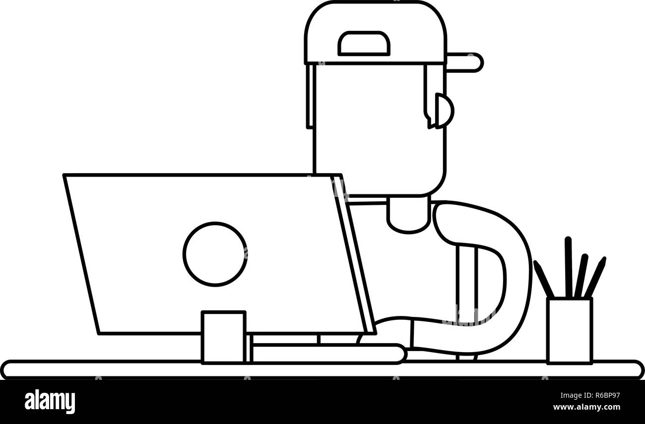 Working with computer avatar black and white Stock Vector Image & Art ...