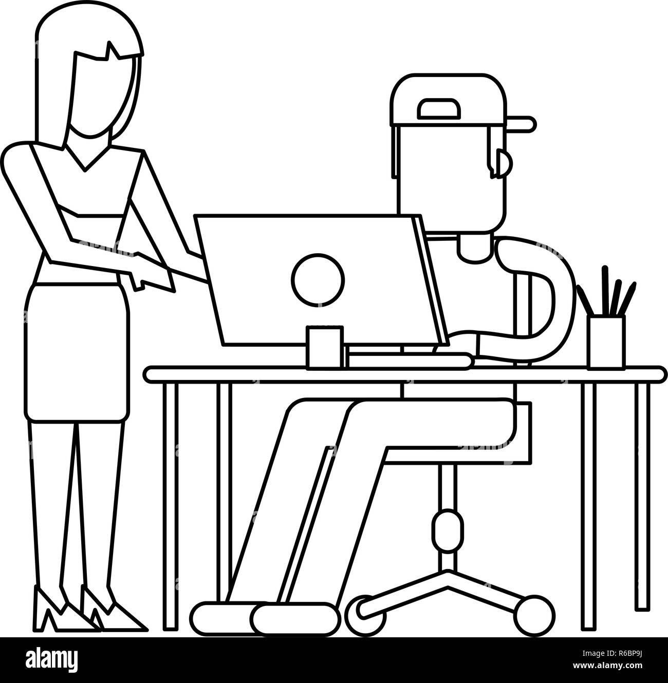 Working with computer avatar black and white Stock Vector Image & Art ...