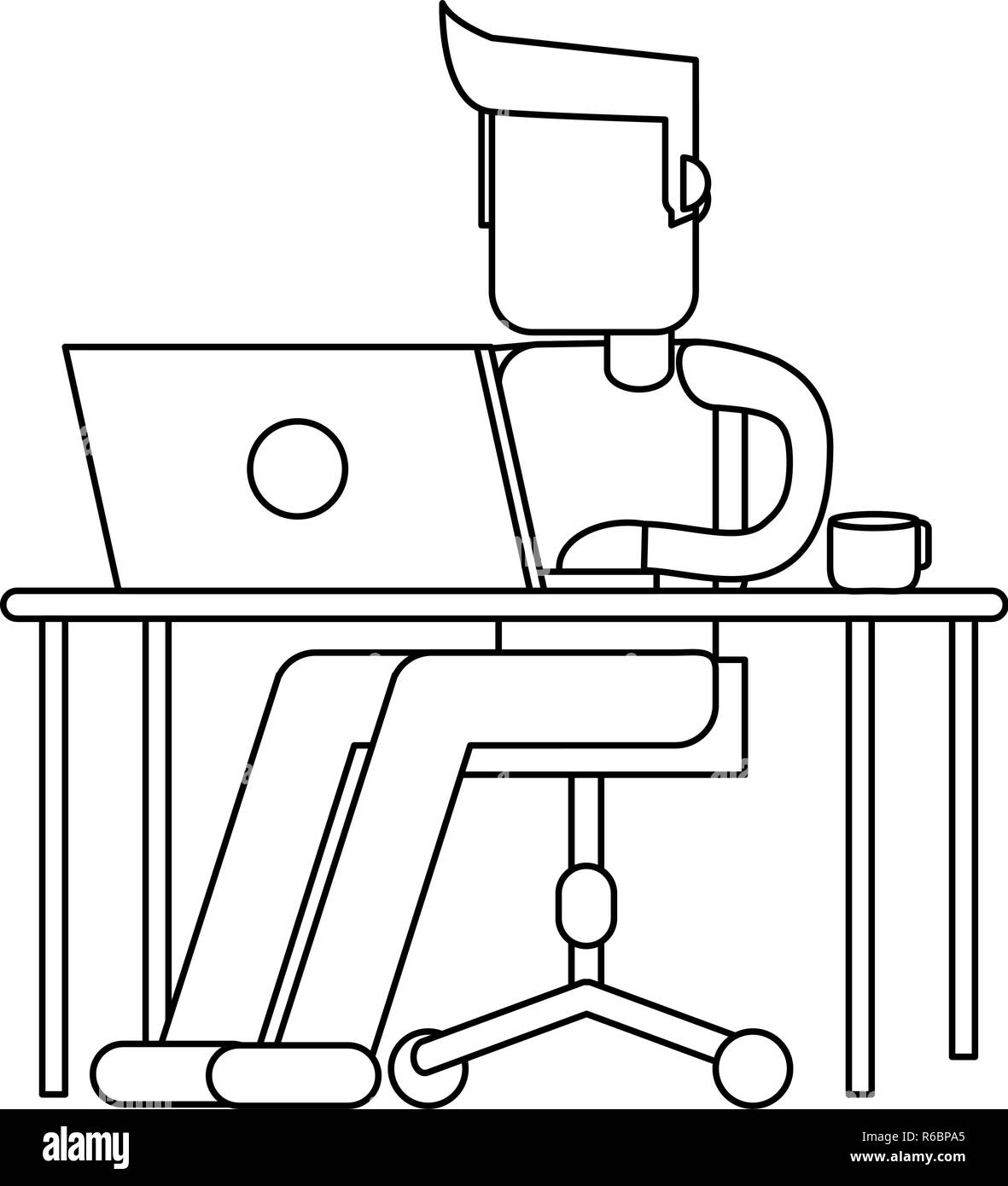 Working with computer avatar black and white Stock Vector Image & Art ...