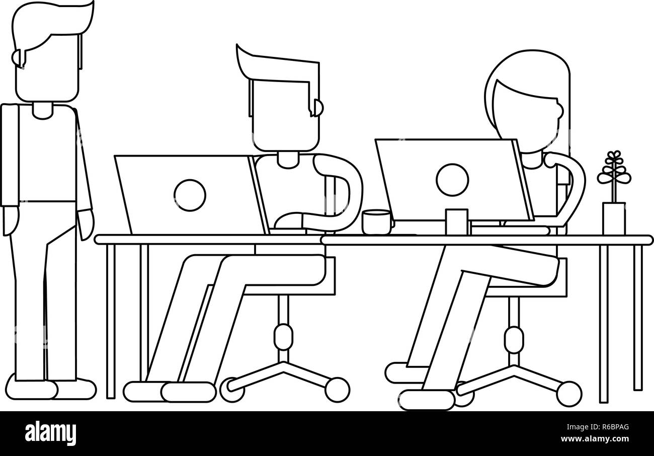 Working with computer avatar black and white Stock Vector Image & Art ...