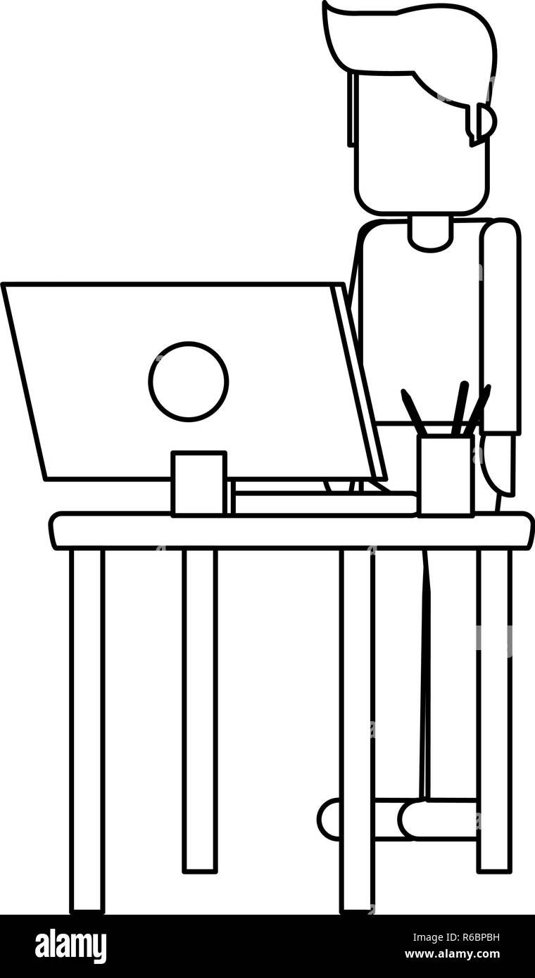 Working with computer avatar black and white Stock Vector Image & Art ...