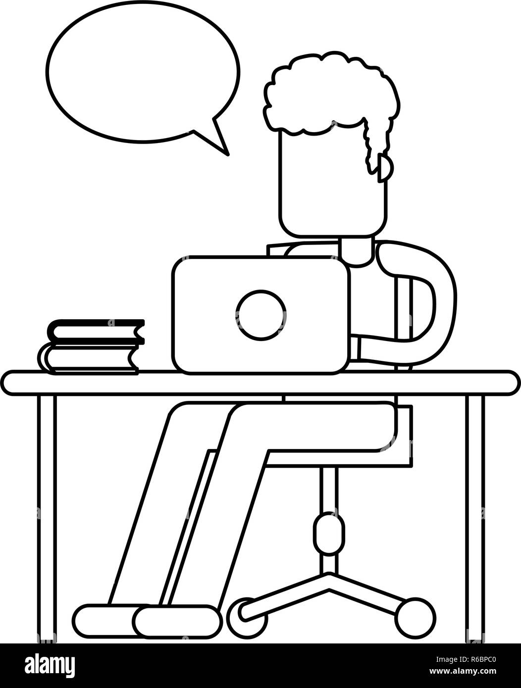 Working with computer avatar black and white Stock Vector Image & Art ...