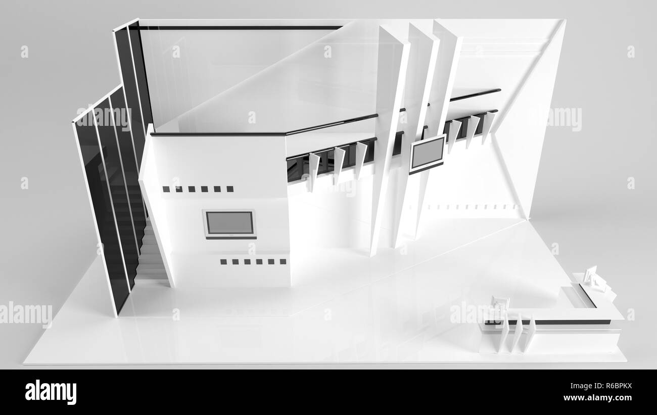 White creative exhibition stand design. Booth template. Corporate ...