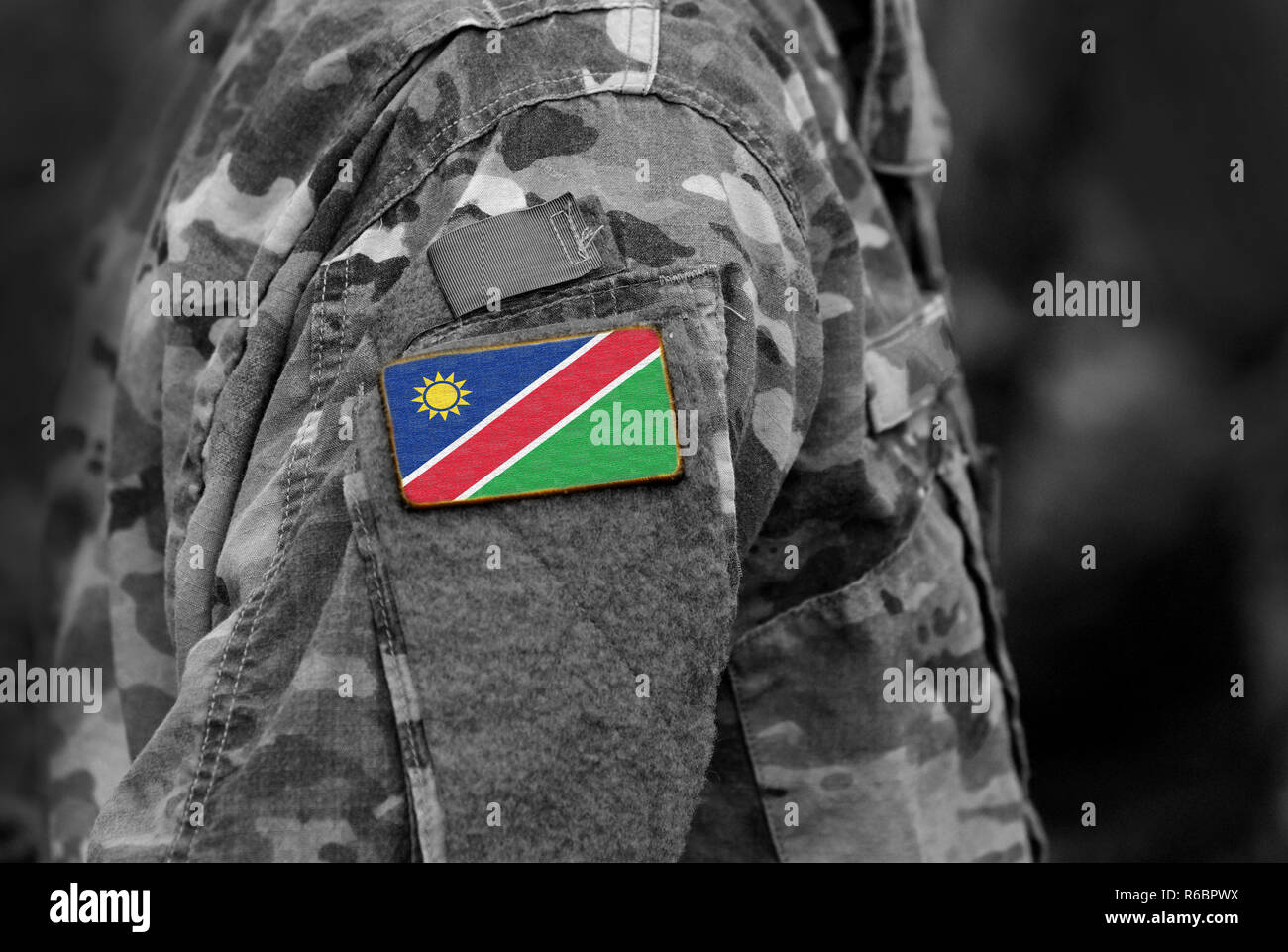 Flag of Namibia on soldiers arm. Namibia flag on military uniform. Army ...