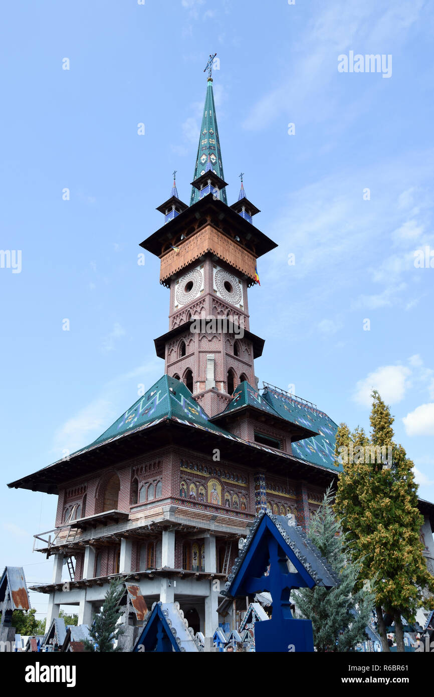 Orthodox church in Famous Merry (Joy) Cemetery. Sapanta, Romania Stock ...