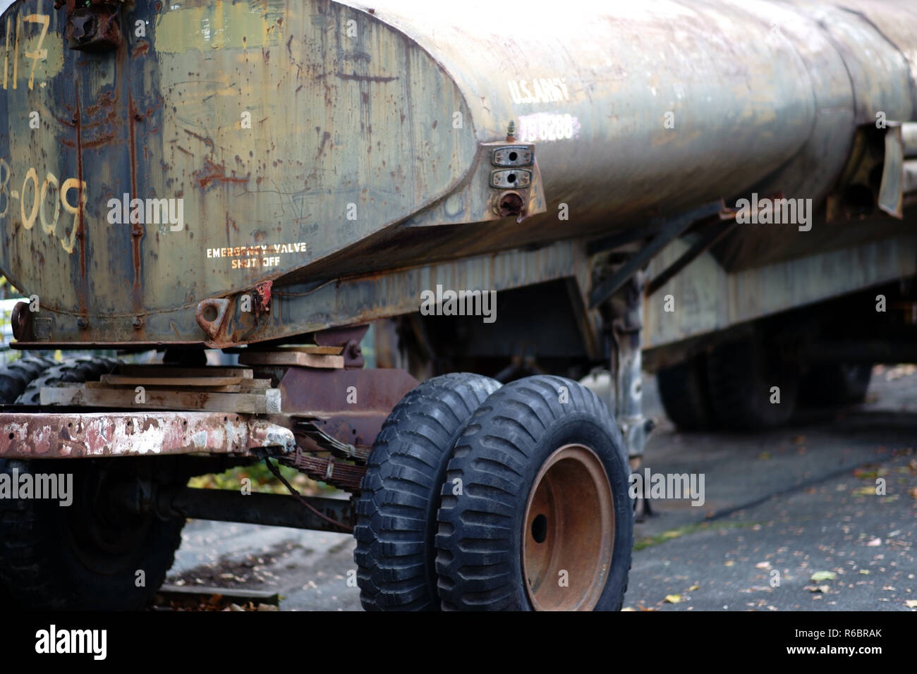 A disused and rusted army tank for chemical liquids of the American ...