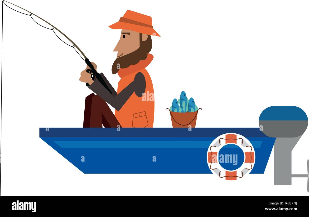 Fishing man boat motor Stock Vector Images - Alamy