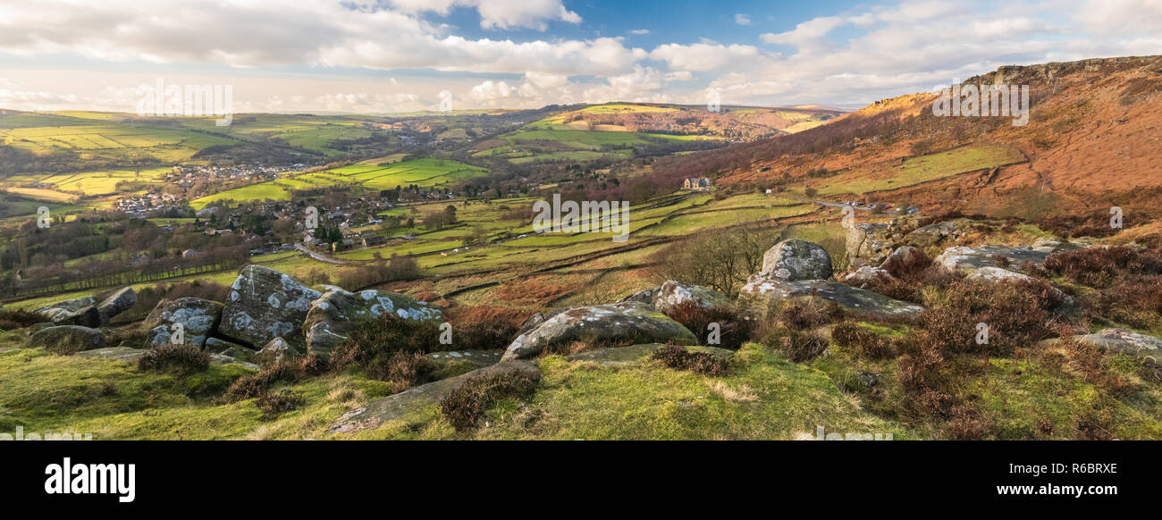 This is Curbar village viewed from the top of Curbar Edge in the Peak ...