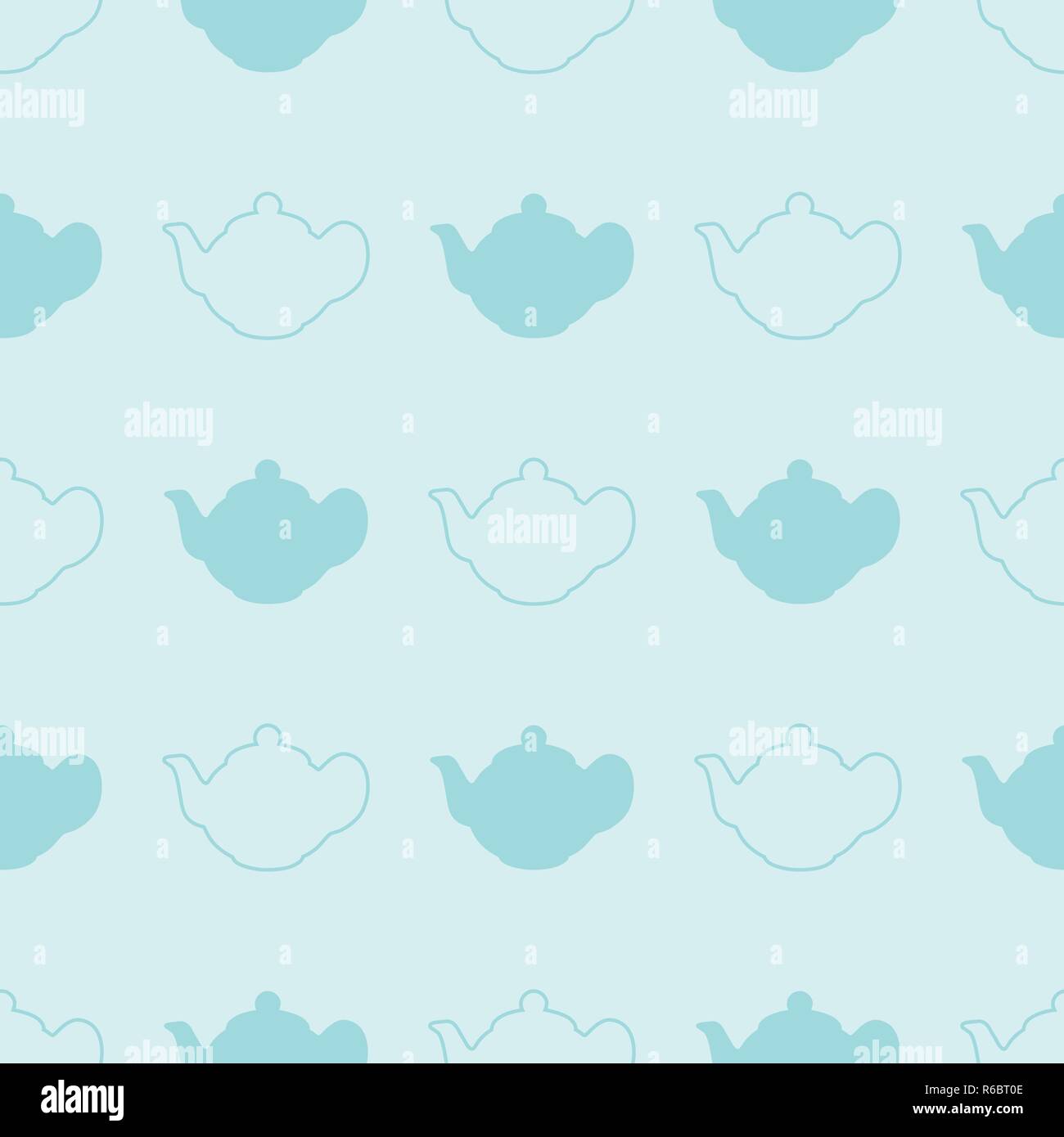 Pastel blue Teapot vector seamless Pattern on light blue background ...