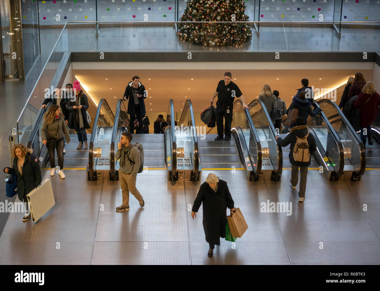 Visitors during the holiday season on escalators in Brookfield Place ...