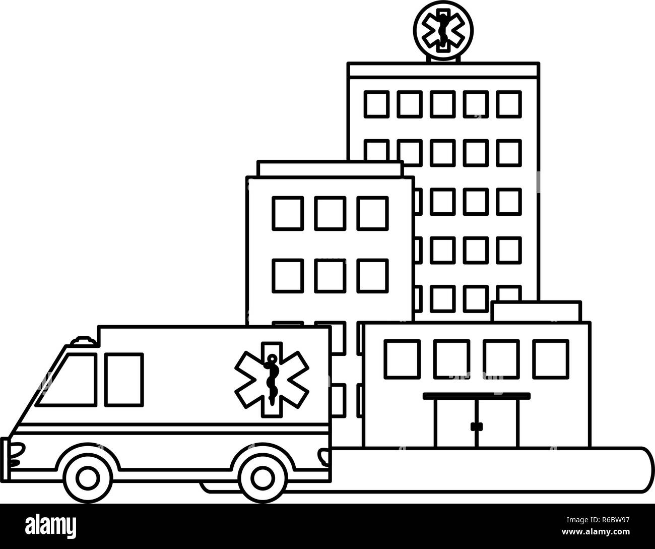 Hospital building scenery in black and white Stock Vector Image & Art ...