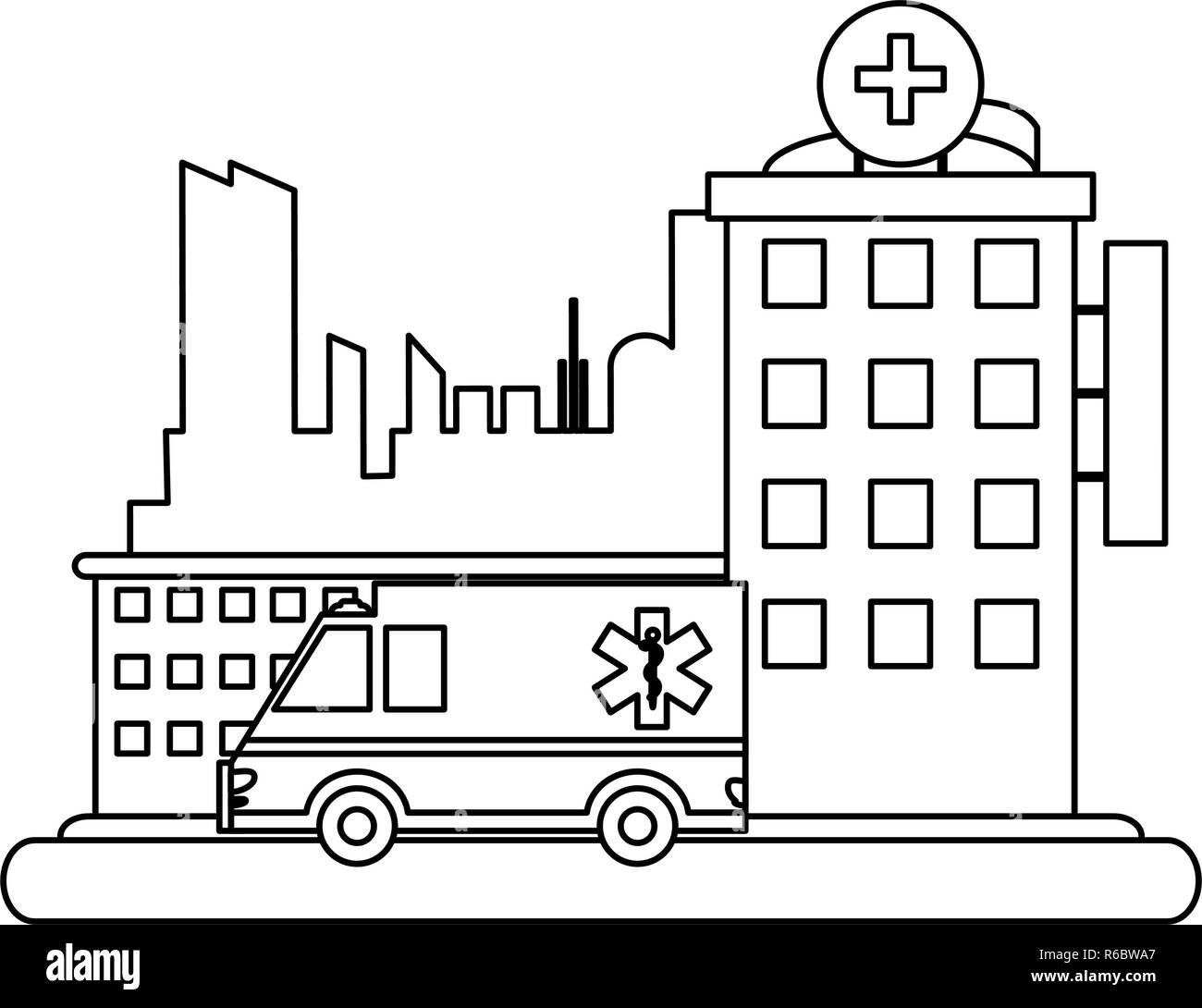 Hospital building scenery in black and white Stock Vector Image & Art ...