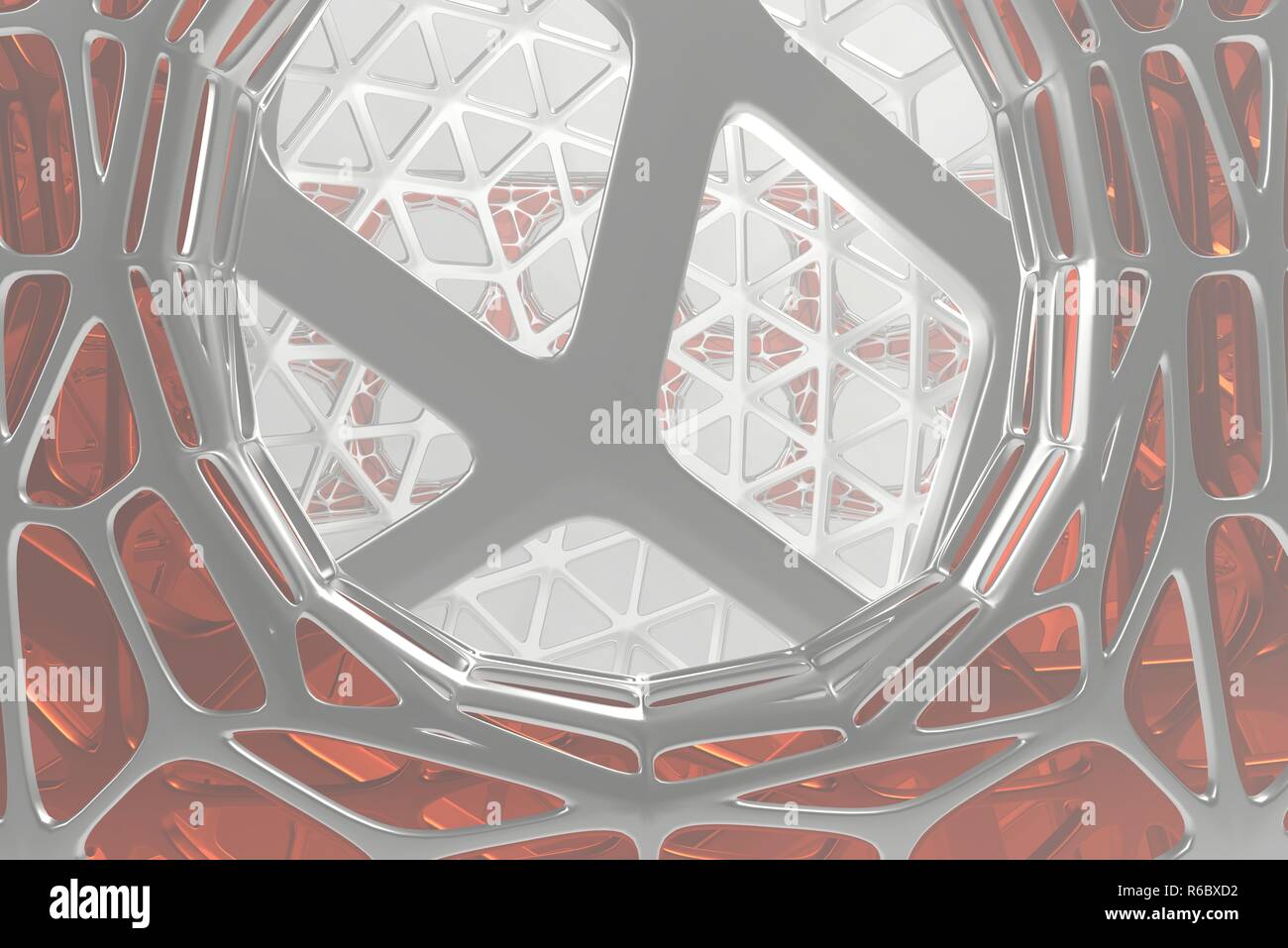 Abstract 3d rendering concept of high poly architecture with steel and ...