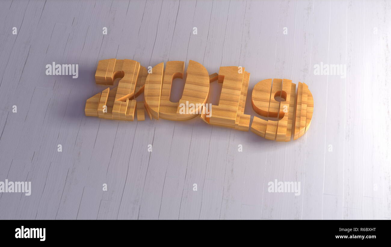 Happy new year 2019 isolated numbers lettering written by wood on white ...