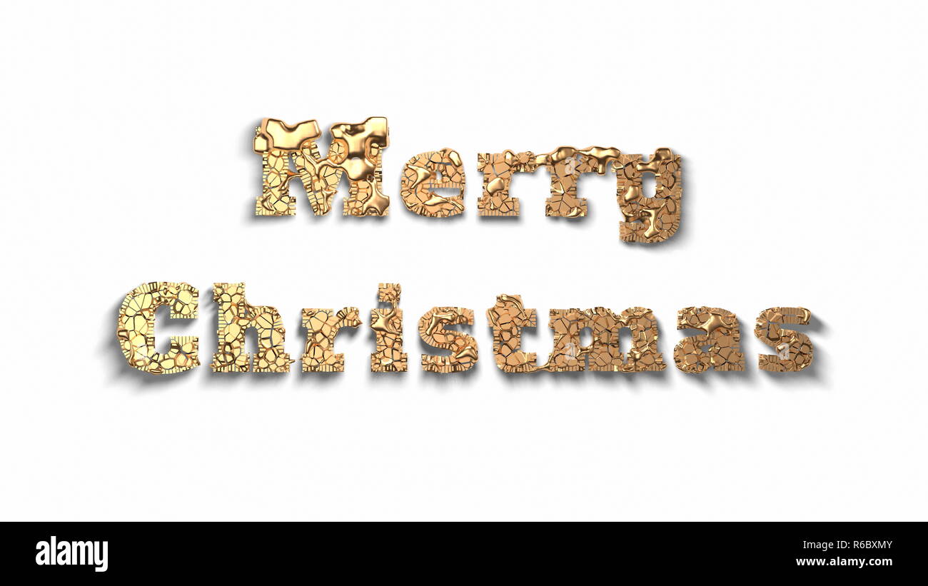 Merry Christmas lettering written by gold covered with liquid metal ...