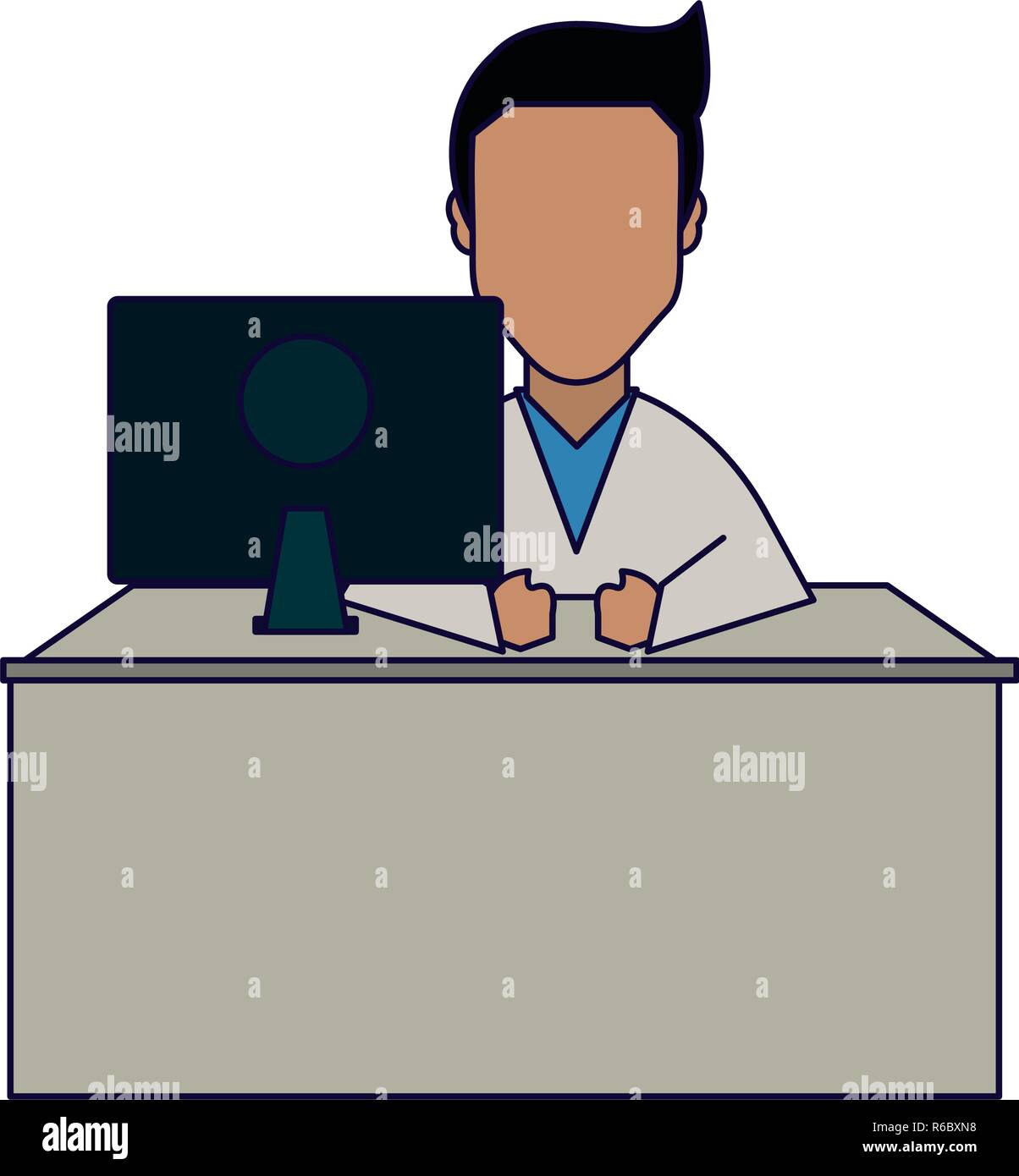 Doctor at desk portrait Stock Vector Images - Alamy