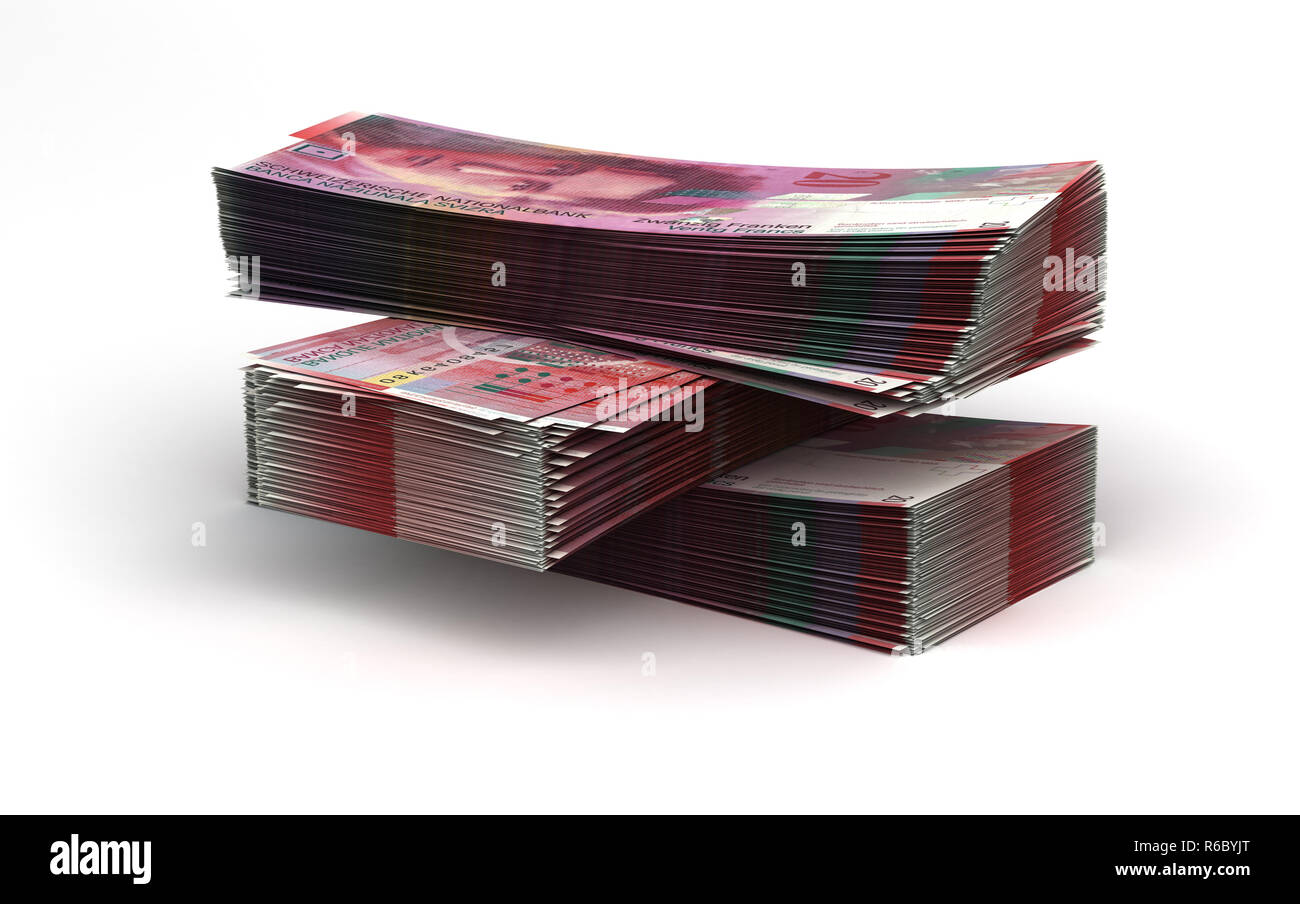 Stack of Swiss Franc (isolated on white background Stock Photo - Alamy