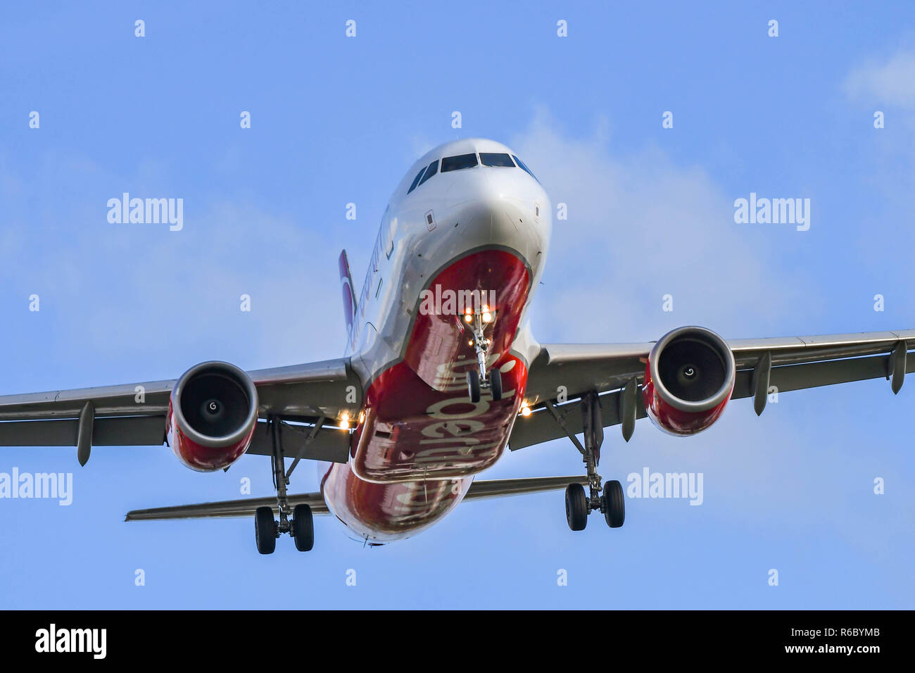LONDON, ENGLAND - NOVEMBER 2018: Close up view of the underside of an ...