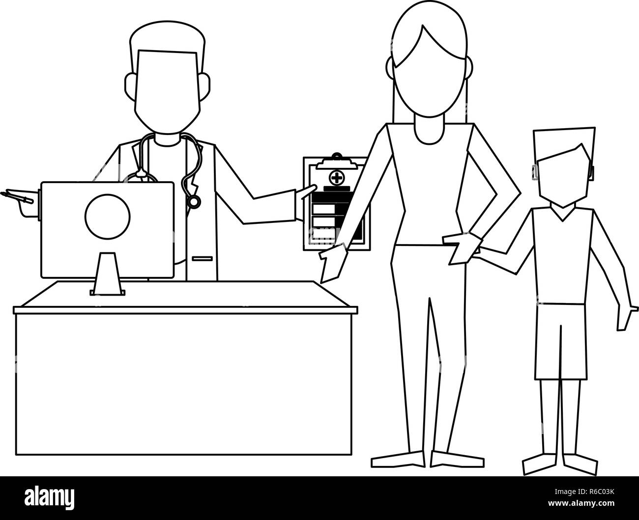 Doctor and patients black and white Stock Vector Image & Art - Alamy