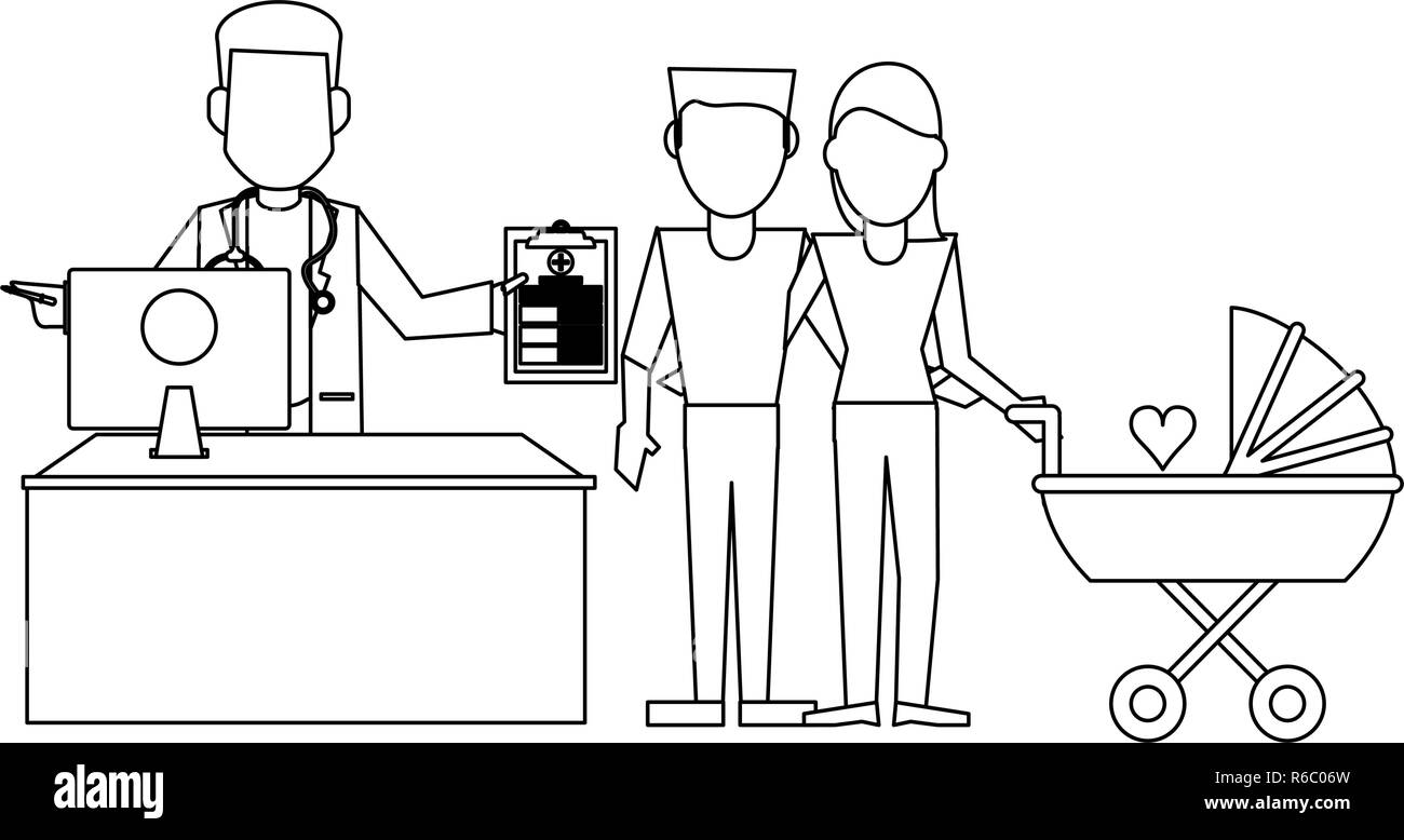 Doctor and patients black and white Stock Vector Image & Art - Alamy