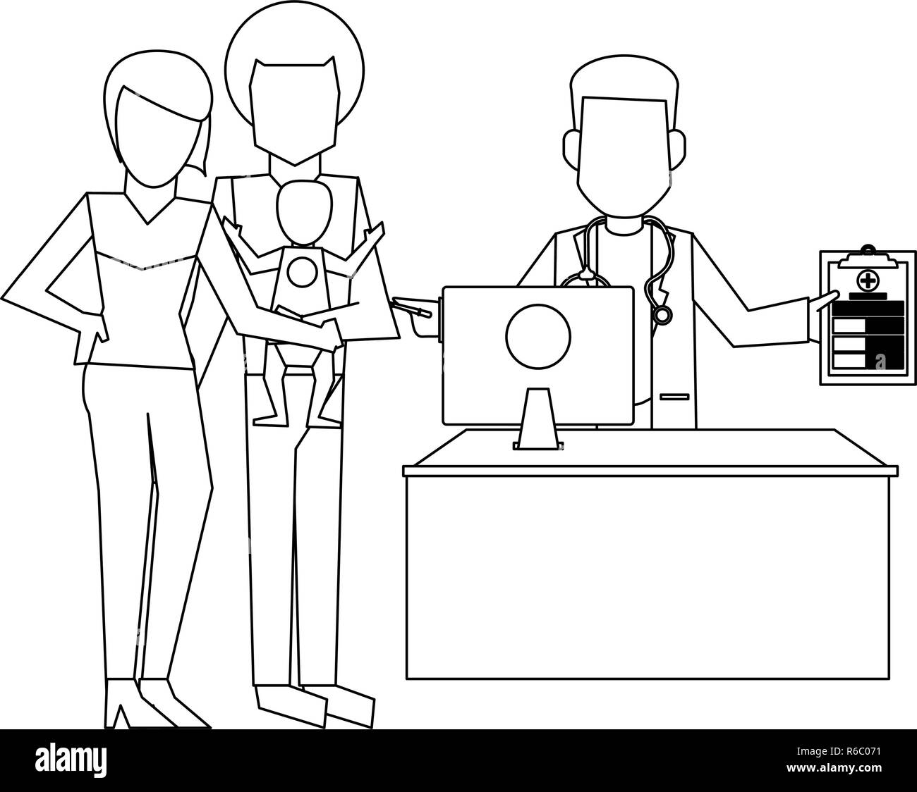 Doctor and patients black and white Stock Vector Image & Art - Alamy