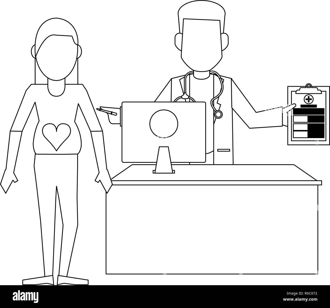 Doctor and patients black and white Stock Vector Image & Art - Alamy