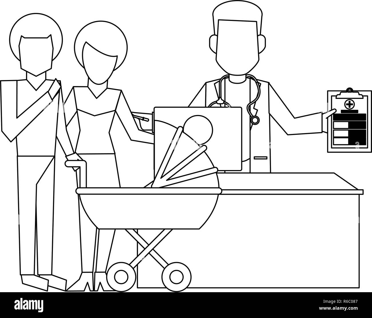 Doctor and patients black and white Stock Vector Image & Art - Alamy