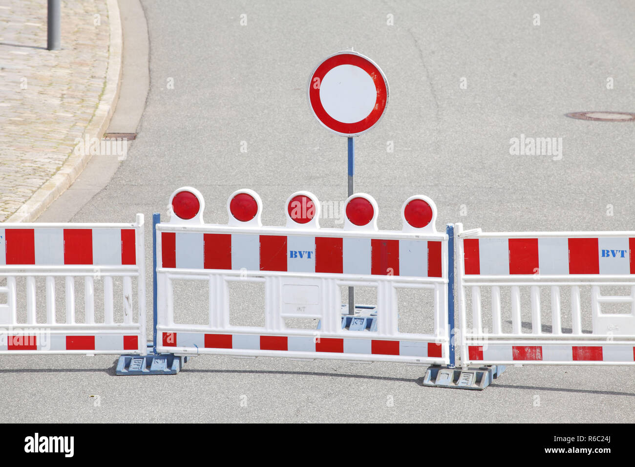 Roadblocks Traffic Sign, Bremerhaven, Bremen, Germany, Europe Stock ...