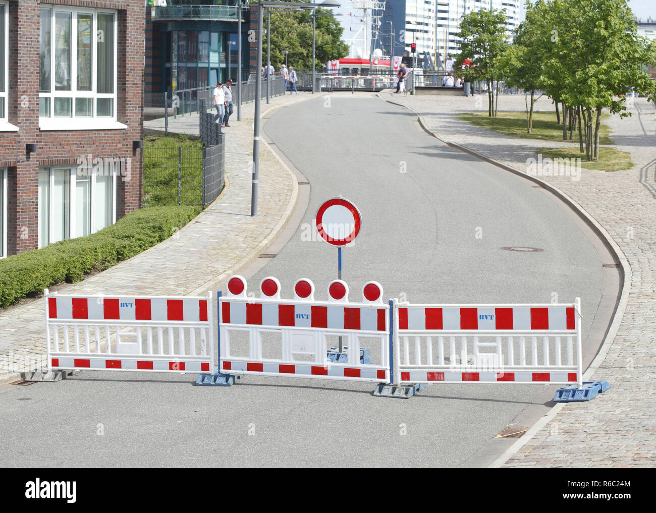Roadblocks Traffic Sign, Bremerhaven, Bremen, Germany, Europe Stock ...