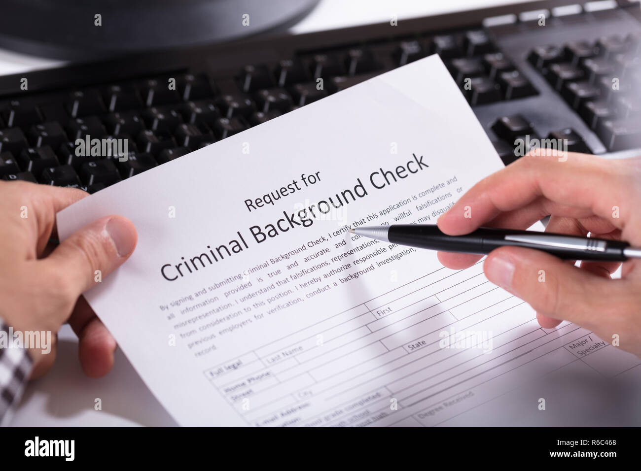 Person Hand Filling Criminal Background Check Application Form Stock ...