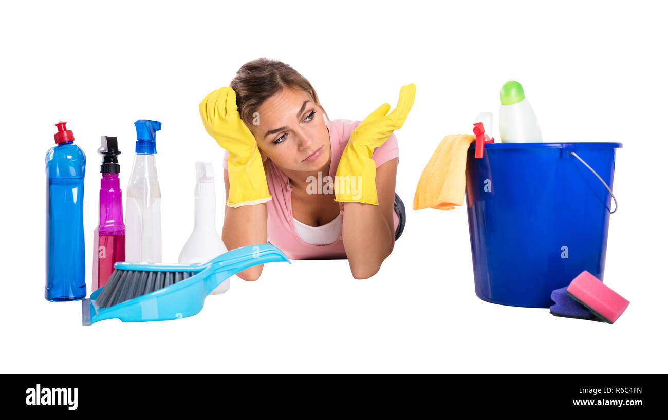 Sad young woman lying on Cut Out Stock Images & Pictures - Alamy