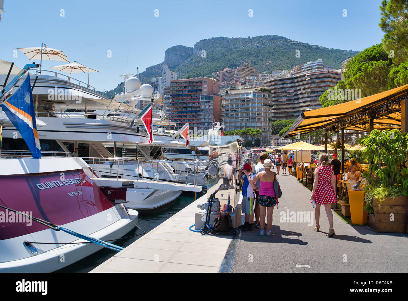MONACO, EUROPE - AUGUST 11, 2018: a mooring with yachts, the embankment ...